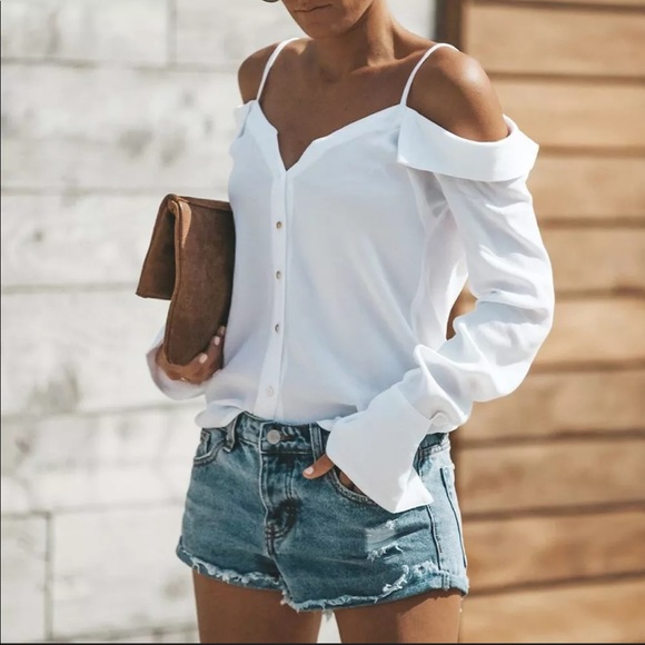 Tops | Cold Shoulder Button Down Blouse | Poshmark